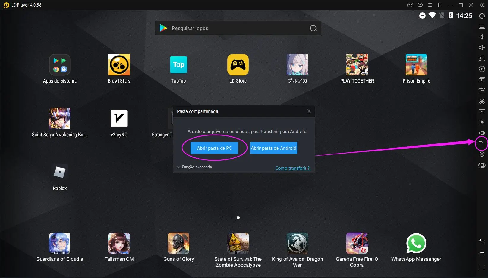 Como transferir arquivos entre o PC e o LDPlayer